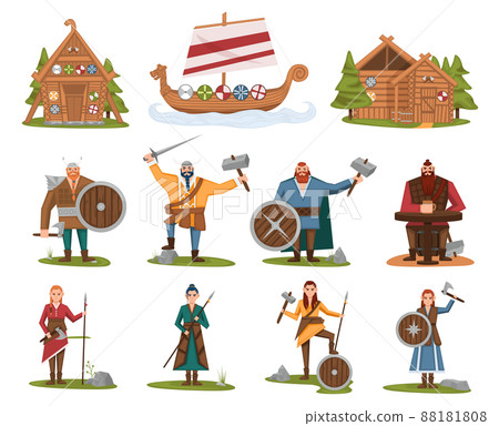 The Vikings. Viking cartoon characters....-插圖素材 [88181808] - PIXTA圖庫