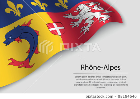 Wave flag of Rhone-Alpes is a region of France.... - Stock Illustration ...
