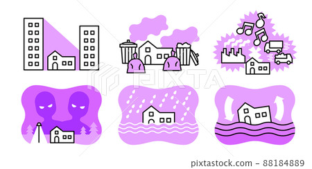 Poor environment around the detached house - Stock Illustration ...