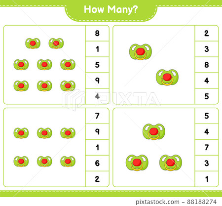 Counting game, how many Pacifier. Educational... - Stock Illustration ...