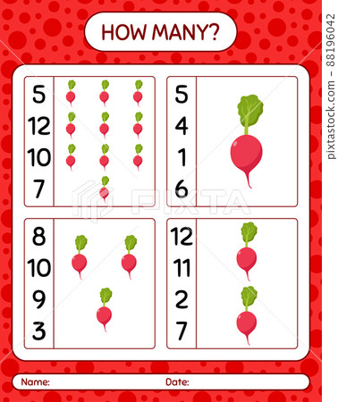 How many counting game with radish. worksheet... - Stock Illustration ...
