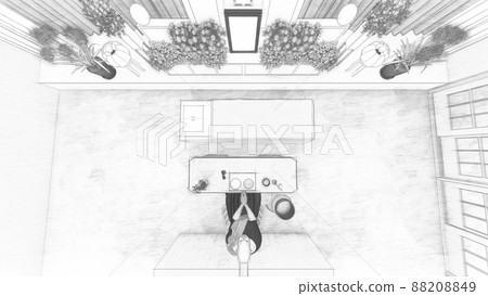 Funeral hall with people CG illustration - Stock Illustration [88208849 ...