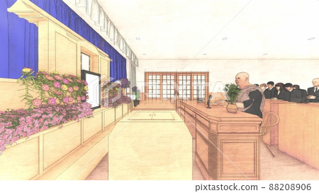 Funeral hall with people CG illustration - Stock Illustration [88208906 ...