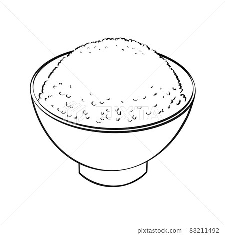 Heaping rice, white rice, bowl, line drawing - Stock Illustration ...