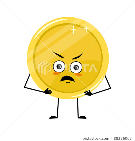 Cute golden coin character with angry emotions,...-插圖素材 [88226002 ...
