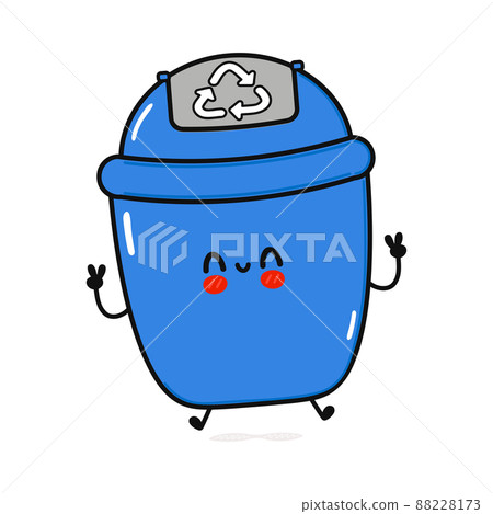 Cute funny trash can character. Vector hand... - Stock Illustration ...