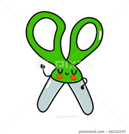 Cute funny scissors character. Vector hand... - Stock Illustration ...