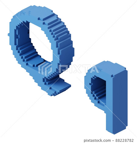 Letter Q shaped block pixel with blue cubes. 3d... - Stock Illustration ...