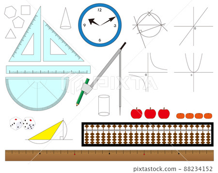 Arithmetic set triangle ruler compass clock... - Stock Illustration ...