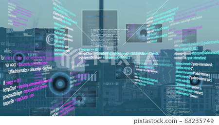 Image of data processing over cityscape - Stock Illustration [88235749 ...