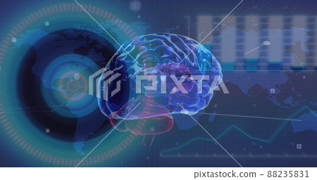 Image of human brain, data processing over... - Stock Illustration ...