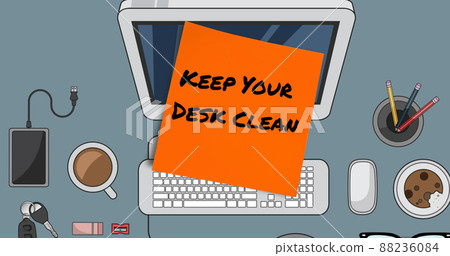 Image of keep your desk clean text on orange... - Stock Illustration ...