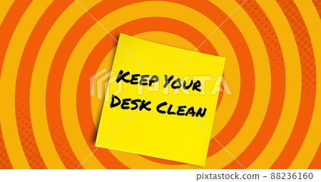 Image of keep your desk clean note over orange... - Stock Illustration ...