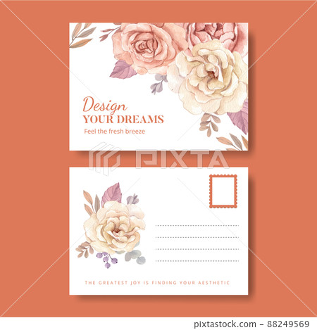 Postcard template with floral feather boho... - Stock Illustration ...