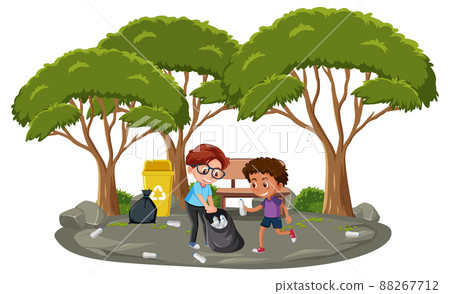 Isolated outdoor park with children cleaning park - Stock Illustration ...