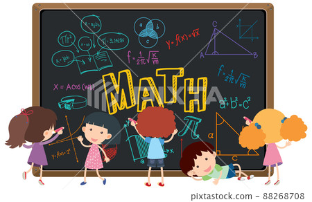 Student in front of blackboard full of math... - Stock Illustration ...