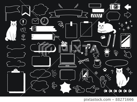 Frame set of cat and speech bubble Telework PC... - Stock Illustration ...