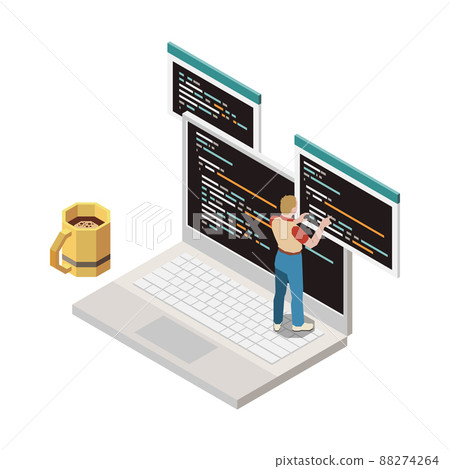 Laptop Programming Isometric Composition - Stock Illustration [88274264 ...