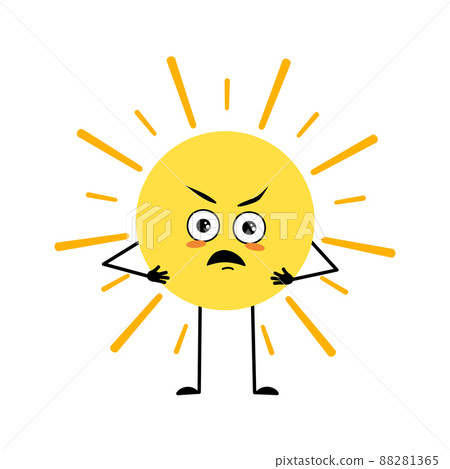 Cute sun character with angry emotions, grumpy... - Stock Illustration ...