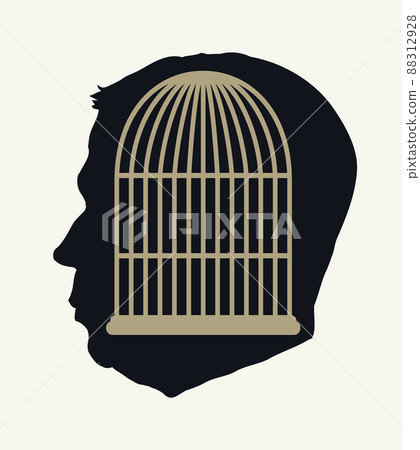 Iron cage in form of man face. Vector drawing icon - Stock Illustration ...