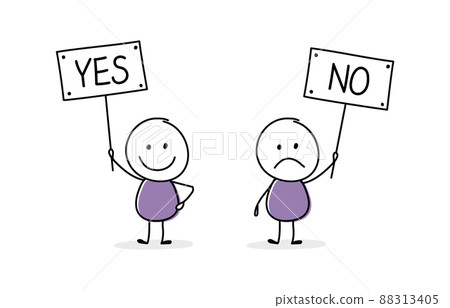 Cartoon stickmen with text on a board - yes and... - Stock Illustration ...