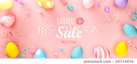 Easter sale message with Easter eggs and spring... - Stock Illustration ...