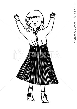 Long live girl line drawing waving loose touch - Stock Illustration ...