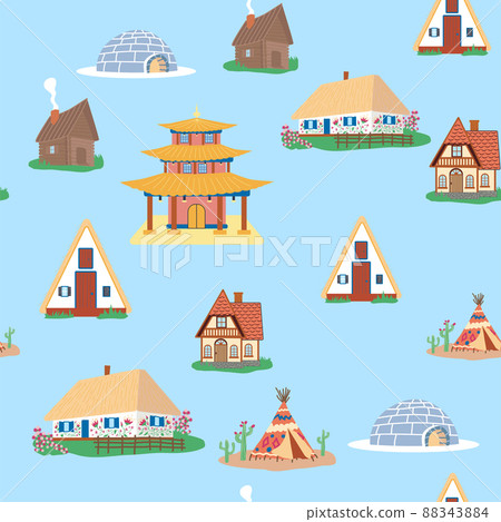 Seamless pattern with Traditional buildings of... - Stock Illustration ...