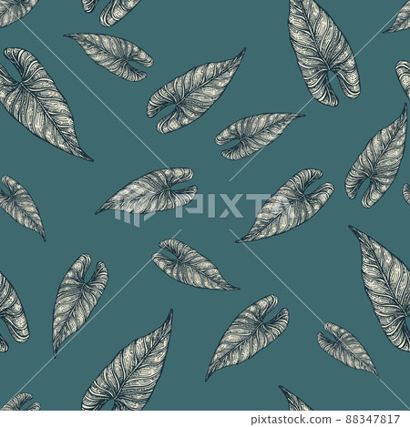 Engraving leaf araceae seamless pattern.... - Stock Illustration ...