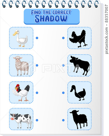 Matching Farm animal shadow worksheet - Stock Illustration [88357007 ...