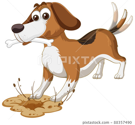 happy dog digging bones on white - Stock Illustration [88357490] - PIXTA