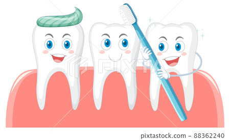 Happy teeth brushing itself with a toothpaste... - Stock Illustration ...
