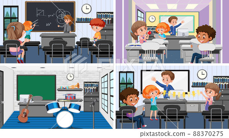 Set of student in the classroom scene - Stock Illustration [88370275 ...