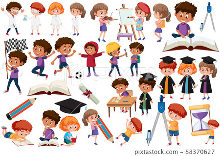 Collection of many kids doing different activities - Stock Illustration ...