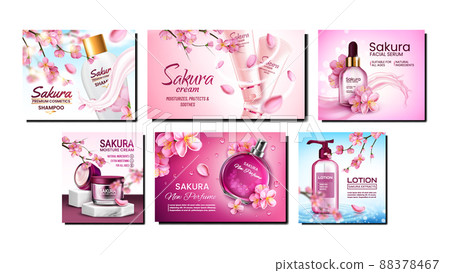 Sakura Natural Cosmetics Promo Posters Set Vector-插圖素材 [88378467] - PIXTA圖庫