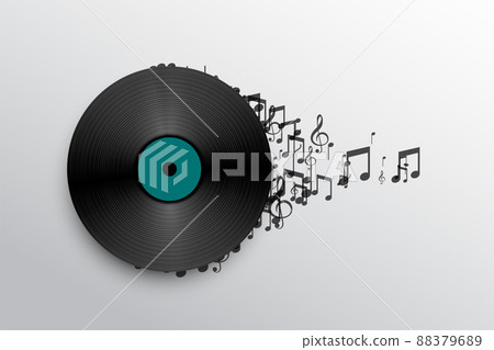 music vinyl record label with sound notes... - Stock Illustration ...