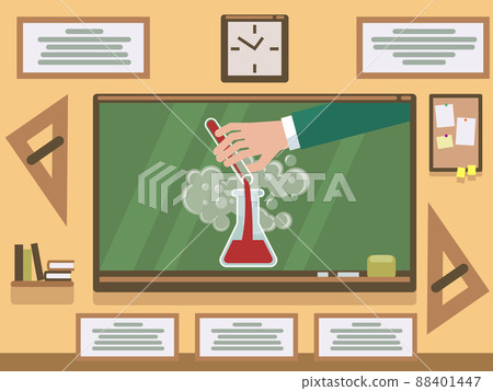 Chemical experiment on chalkboard in classroom - Stock Illustration ...