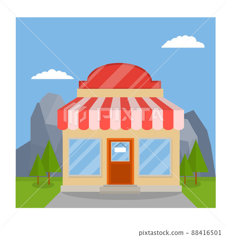 Small shop. Store with red and white roof. - Stock Illustration ...