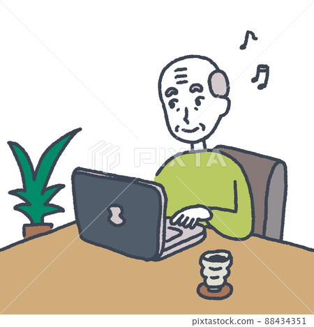 Grandpa working on a PC happily - Stock Illustration [88434351] - PIXTA