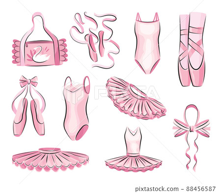 Ballet accessories with pink ballet dress, tutu... - Stock Illustration ...