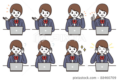 Student female personal computer illustration set - Stock Illustration ...