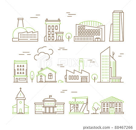 Line art buildings. Urban living houses and... - Stock Illustration ...
