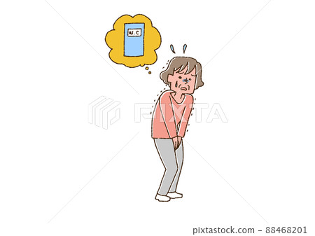 Elderly woman suffering from frequent urination... - Stock Illustration ...