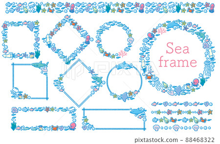 Cute and fashionable sea frame set - Stock Illustration [88468322] - PIXTA