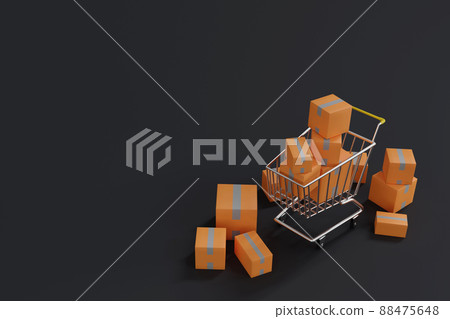 Shopping cart trolley with paper boxes parcel... - Stock Illustration ...