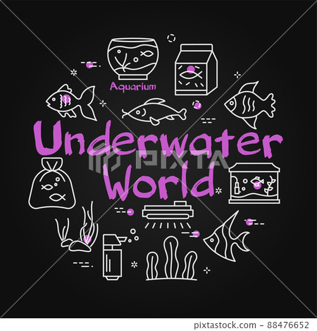 Underwater world linear vector concept. Line... - Stock Illustration ...