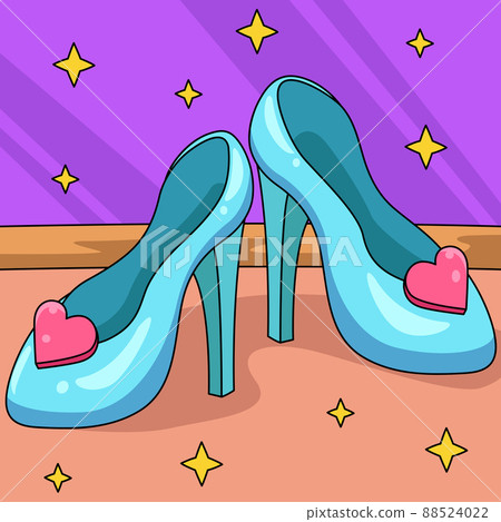 Princess Shoes With Heels Colored Cartoon - Stock Illustration ...