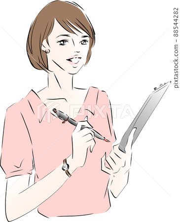 A woman taking a questionnaire with a binder - Stock Illustration ...
