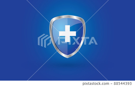 Blue shield with white cross on blue...-插圖素材 [88544393] - PIXTA圖庫