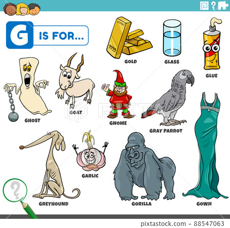 letter g words educational set with cartoon... - Stock Illustration ...